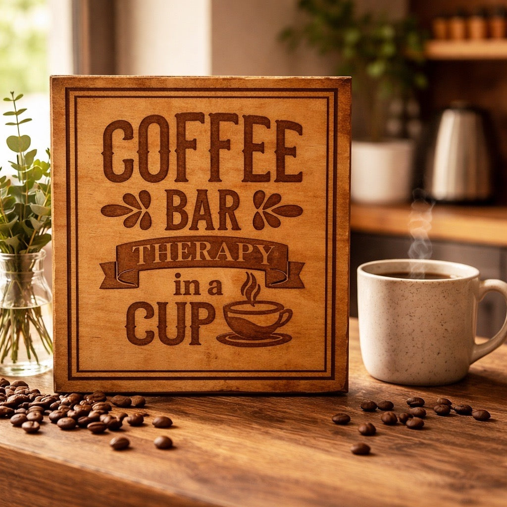 Coffee Bar – Therapy in a Cup Wall Decor – Kindred Oak Creations LLC